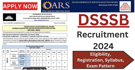 Dsssb Recruitment 2024 Apply For 109 Section Officer Posts