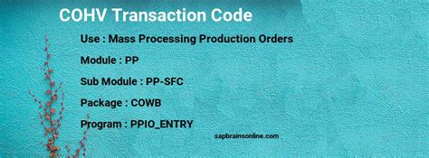 Cohv Sap Tcode For Mass Processing Production Orders