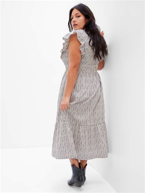 Smocked Flutter Sleeve Midi Dress Gap
