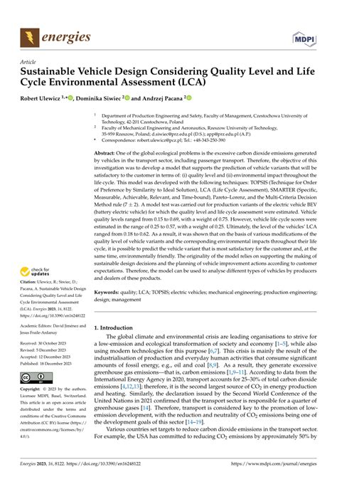 Pdf Sustainable Vehicle Design Considering Quality Level And Life Cycle Environmental