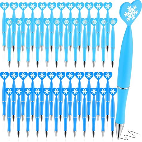 Seajan 48 Pcs Winter Snowflake Ballpoint Pen Blue White Snowflake Pen Christmas