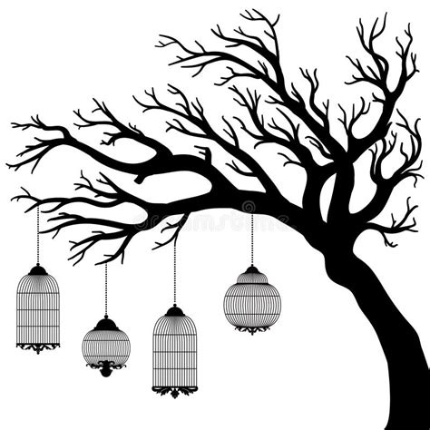 Dibujo Del Vector Del árbol Con Las Jaulas Ilustración Del Vector