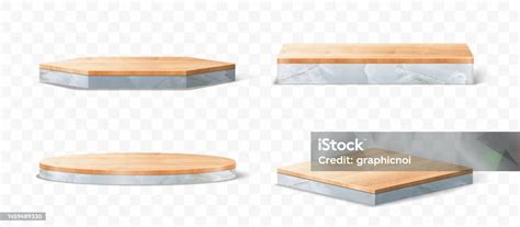 나무 테이블 상단 연단 받침대 추상 기하학적 빈 무대 나무와 돌 전시 디스플레이 시상식 제품 프리젠 테이션 대리석의 3d 벡터 세트 0명에 대한 스톡 벡터 아트 및 기타