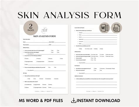 Esthetician Templates Skin Analysis Form Printable Skincare Consent