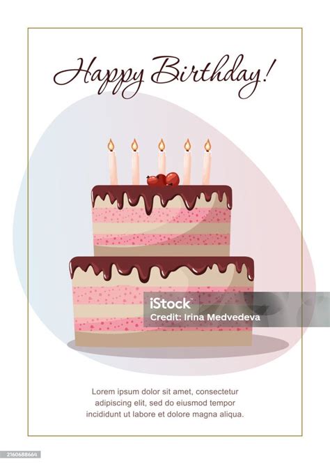 분홍색 케이크와 촛불을 가진 생일 축하 카드 축하 벡터 템플릿 갈색에 대한 스톡 벡터 아트 및 기타 이미지 갈색 고립 색상