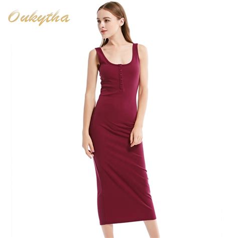 Oukytha 2017 Summer Style Women Maxi Dress Sleeveless Sexy Deep U Neck