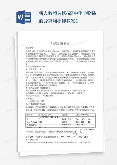 新人教版选修6高中化学物质的分离和提纯教案1word模板下载编号qxybymmm熊猫办公