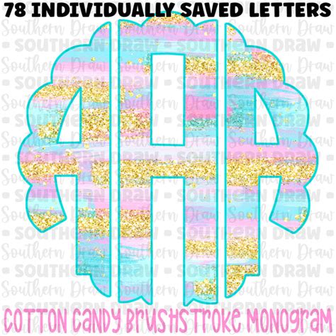 Cotton Candy Brushstroke Monogram Southern Draw Digital Designs