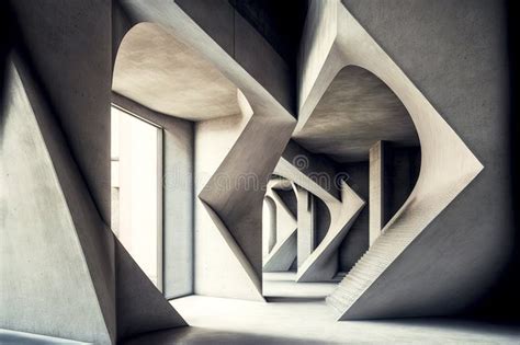 Large Corridors In Concrete Interior Abstract Architectural Forms Stock Illustration