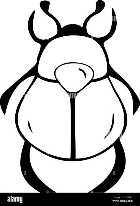 Simple Icon Of A Bug Black Line Hand Drawn Scarab Beetle Isolated On White One Line Contour