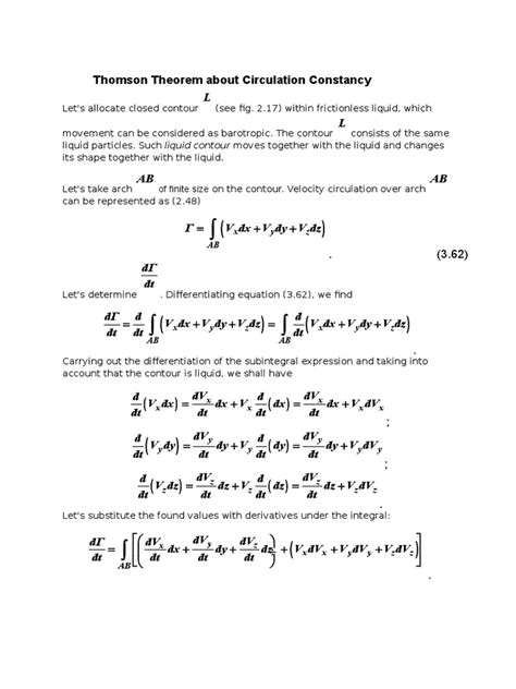 Thomson Theorem About Circulation Constancy Pdf Vortices Chemical