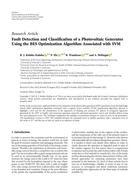 pdf fault detection and classification of a photovoltaic generator