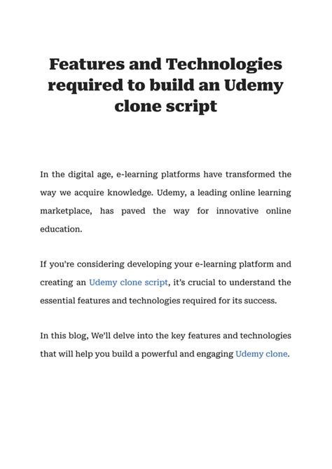 Features and Technologies required to build an Udemy clone script | PDF