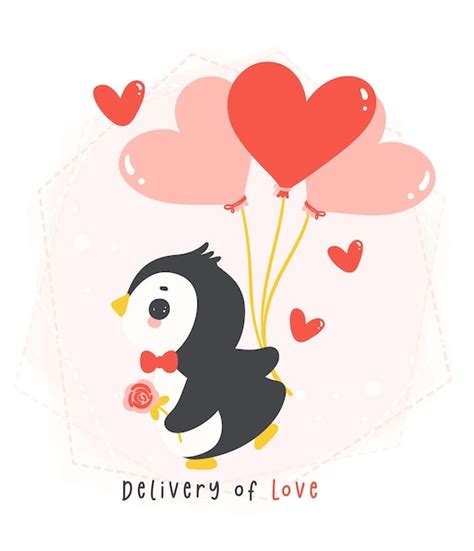 Premium Vector Cute Penguin Valentine With Heart Shape Balloons