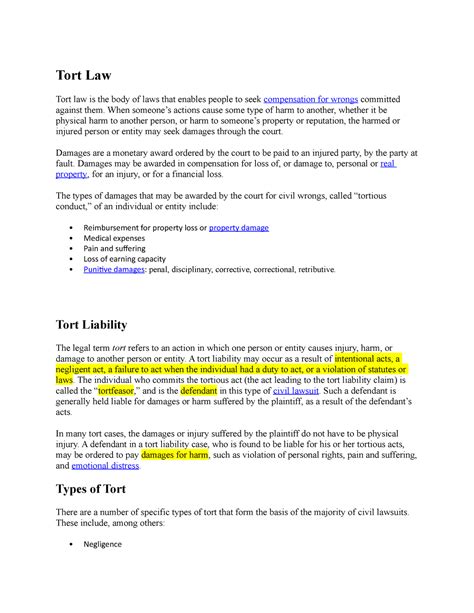 Tort Law Basic Tort Law Introduction For Law Students Tort Law Tort