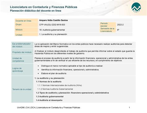 LCFP M18 U1 planeacion didactica Planeación didáctica del docente en