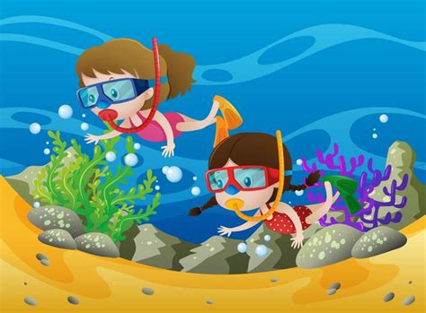 Deux filles plongeant sous l océan 368900 Art vectoriel chez Vecteezy