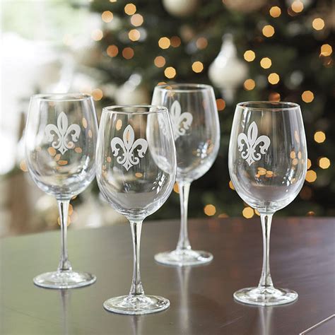 Set Of 4 Etched Fleur De Lis Wine Glasses Ballard Designs