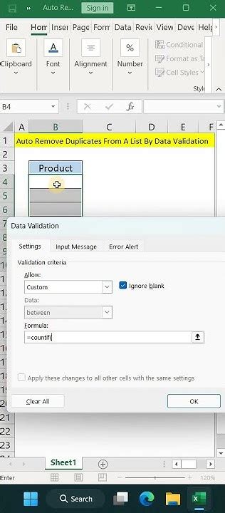 How To Auto Remove Duplicates From A List By Data Validation Excel Tricks Shorts Youtube