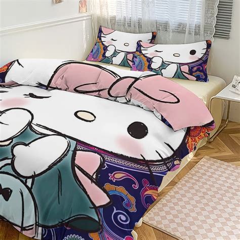 Hello Kitty Comforter Bedding Set Cover 3 Piece With 2 Pillow Shams For