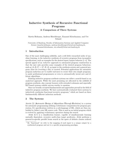 Pdf Inductive Synthesis Of Recursive Functional Programs