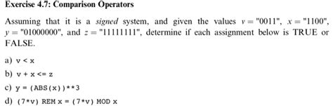 solved exercise 4 7 comparison operators assuming that it