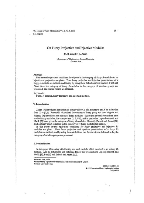 Pdf On Fuzzy Projective And Injective Modules