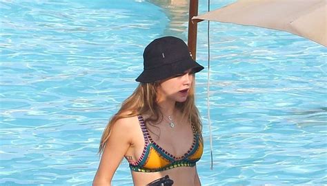 International Celebrities Cara Delevingne In Bikini On The Pool In Brazil