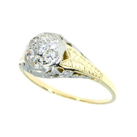 White And Yellow Gold Filigree Diamond Cluster Ring Chicago Pawners