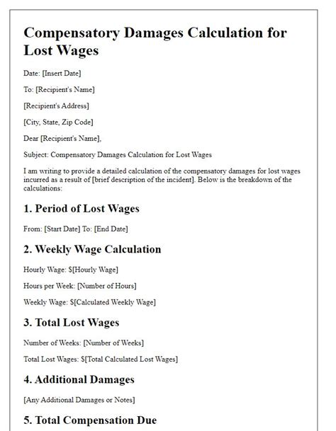 Letter Template For Compensatory Damages Calculation Free Samples In