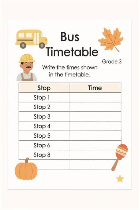 Bus Timetable Grade 3 By Brightnest Learning Bl Tpt