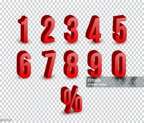 Set Tanda Angka Merah 3d Simbol Angka 3d Dengan Desain Diskon Persen