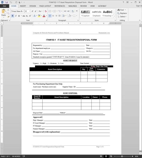 It Asset Requisition Disposal Request Template