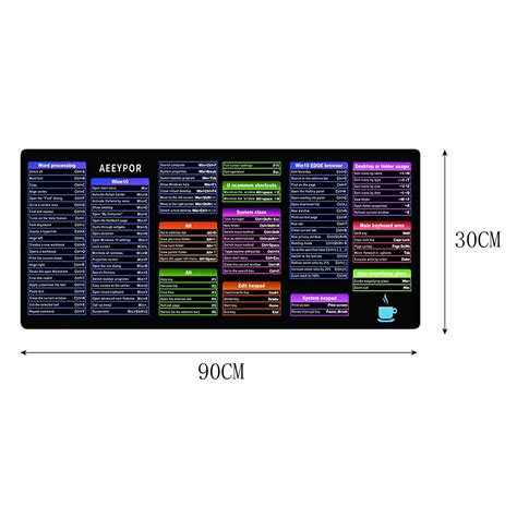 Shyuyusa Excel Shortcut Keys Mouse Pad Extended Large Cheat Sheet