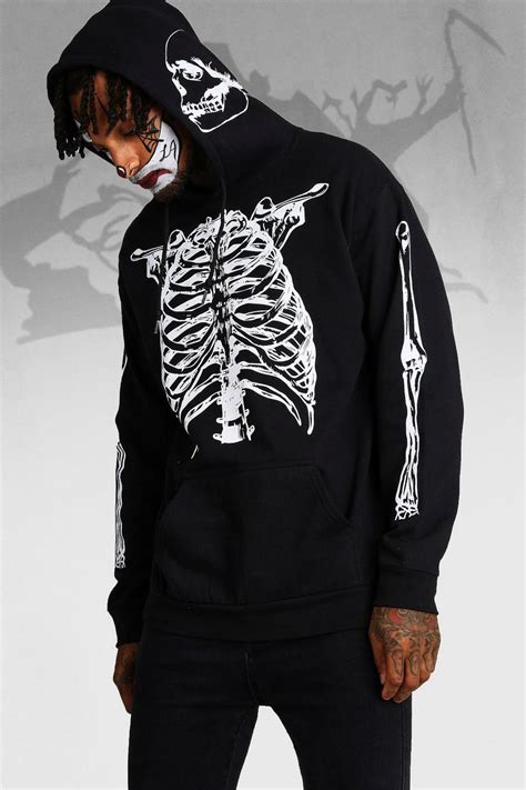 Mens Halloween Skeleton Print Hoodie Boohoo Uk