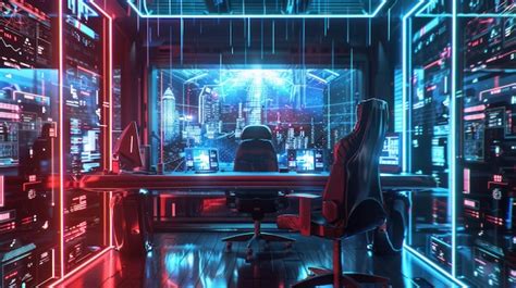 Futuristic Tech Office With Neon Lights Premium Ai Generated Image
