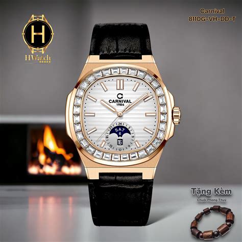 Đồng Hồ Nam Carnival Automatic 8110g Vh Dd T Dây Da Vỏ Vàng Hồng Mặt