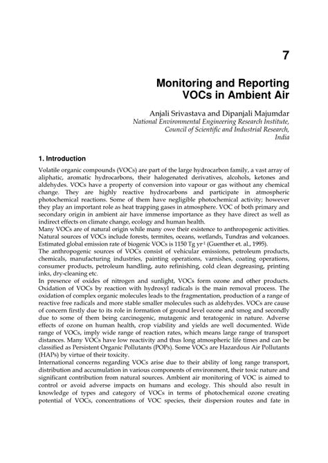 Pdf Monitoring And Reporting Vocs In Ambient Air
