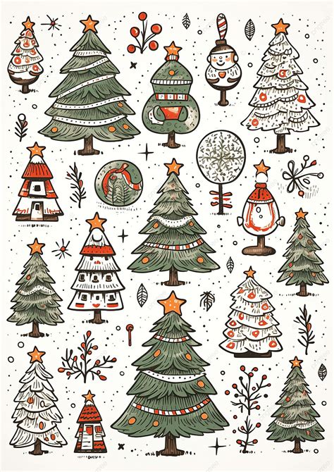 낙서 스타일의 큰 크리스마스 디자인 요소 세트 배경 배경 화면 및 일러스트 무료 다운로드 Pngtree