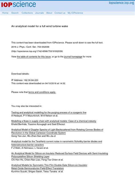 An Analytical Model For A Full Wind Turbine Wake Pdf Turbine Velocity
