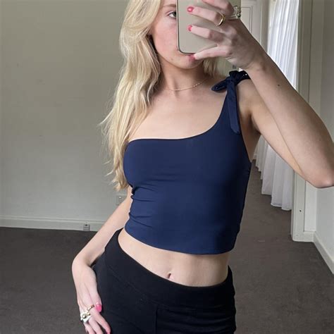 Navy One Shoulder Kookai Top ️ Depop