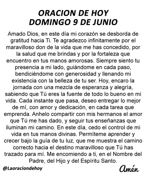 Oración Diaria Para Hoy Domingo 9 De Junio De 2024