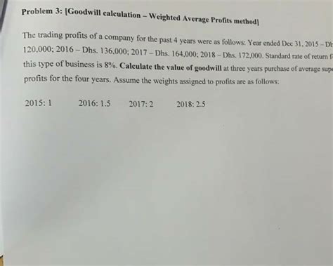 Solved Problem Goodwill Calculation Weighted Average Chegg Com