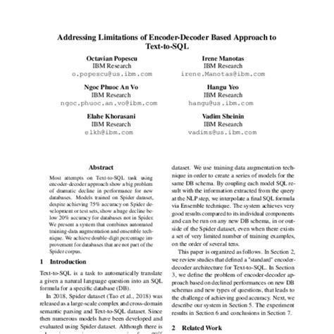 Addressing Limitations Of Encoder Decoder Based Approach To Text To Sql