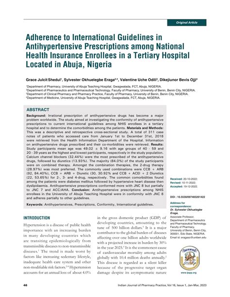 Pdf Adherence To International Guidelines In Antihypertensive