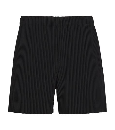 Mens Homme Plissé Issey Miyake black Pleated Drawstring Shorts Harrods US