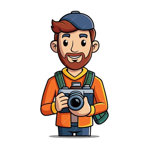 Cartoon Photographer Holding Camera Vector Clipart Illustration On