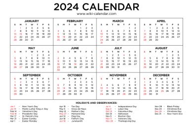 2024 Calendar With Holidays Printable Wikia Ruthy Claudina
