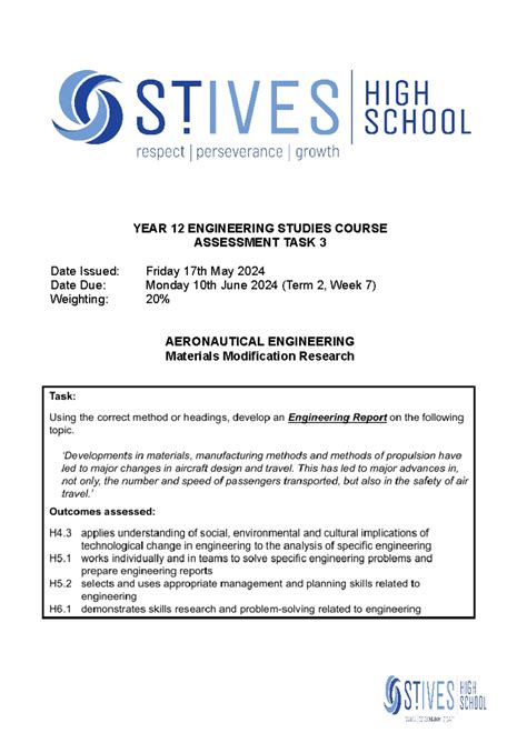 2024 Es Hsc Assess Task 3 Aero Eng Report Year 12 Engineering Studies