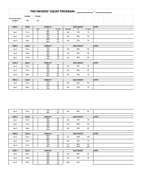 Tim Swords 7 Week Squat Program Front Squat Focus V21 Liftvault